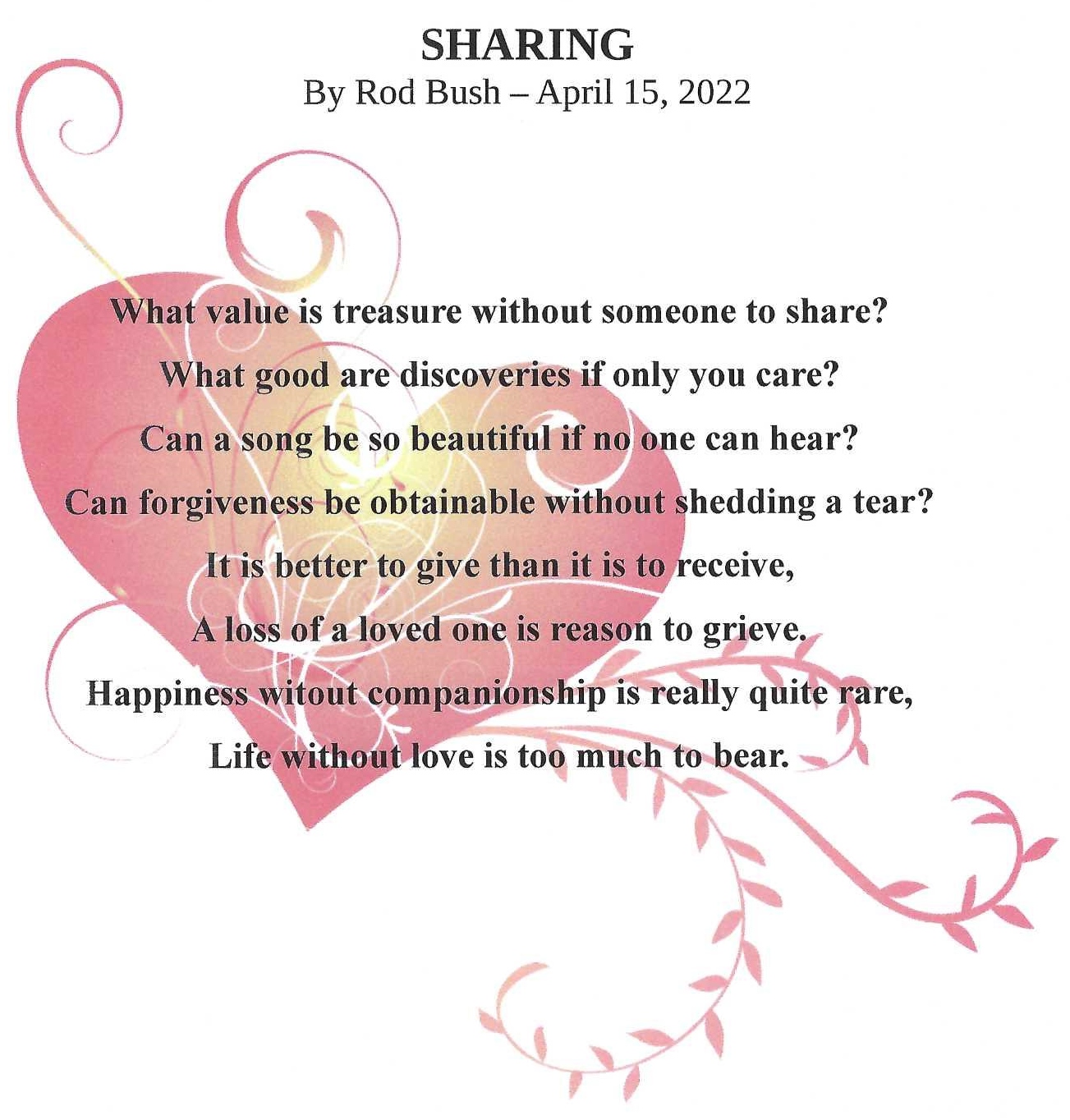 SHARING – a poem – Harlen "Lamb" Lambert